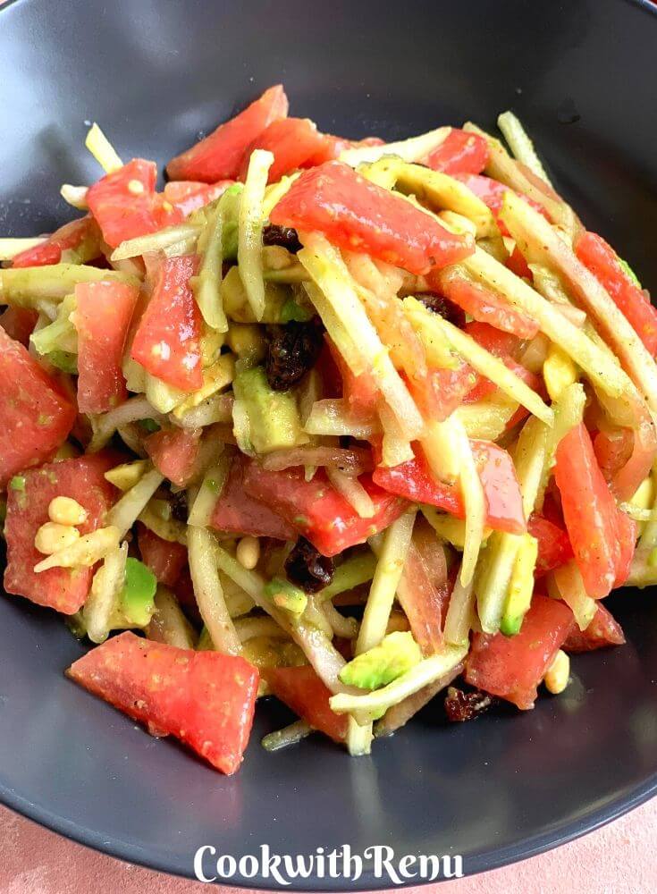Raw Watermelon Rind and Avocado Salad (Oil-Free) - Cook With Renu
