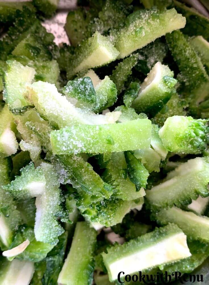 Gujarati Karela Bateta Nu Shaak (Bitter Gourd & Potato) - Cook With Renu