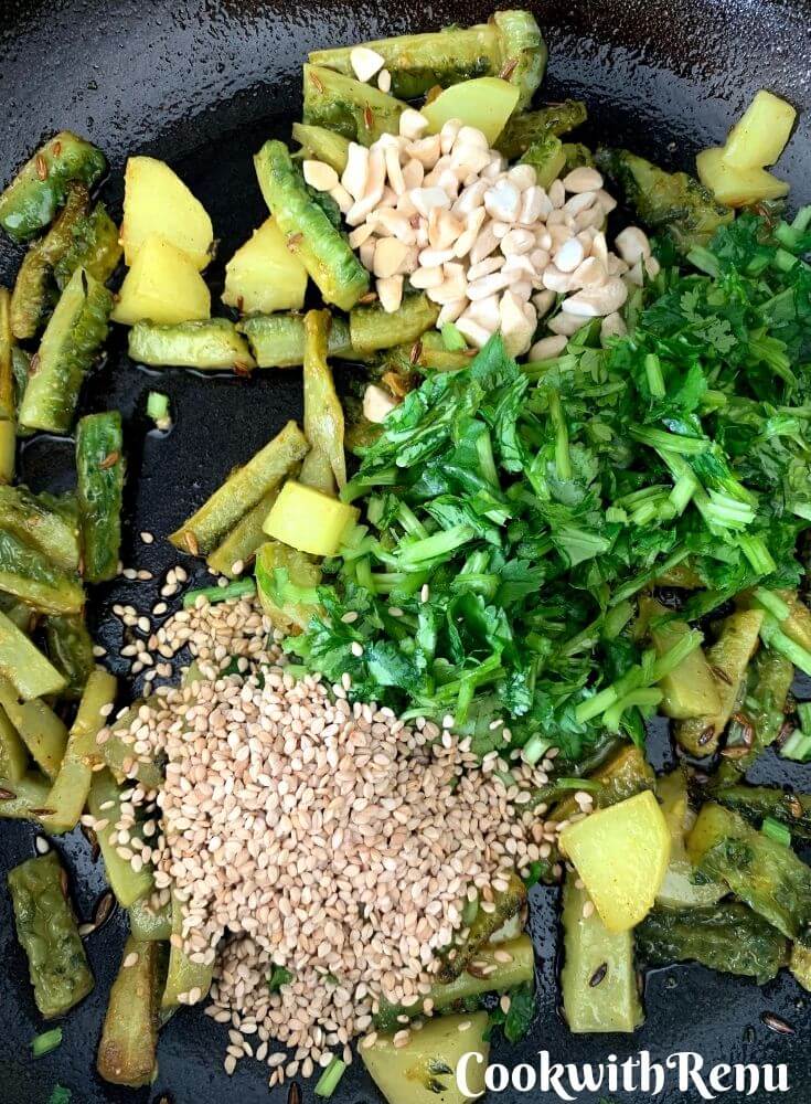 Gujarati Karela Bateta Nu Shaak (Bitter Gourd & Potato) - Cook With Renu
