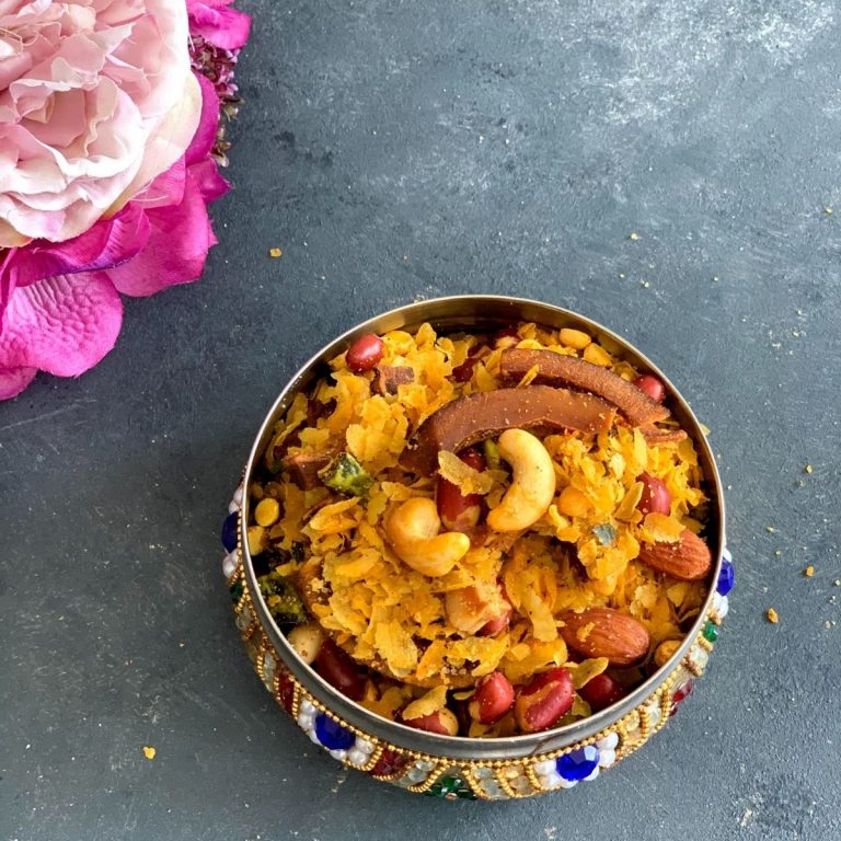 Roasted Poha Chivda (Flattened Rice Trail Mix) - Cook With Renu