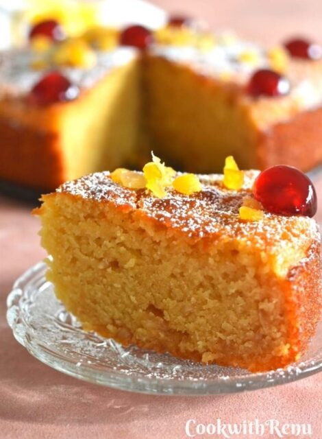 Easy Eggless Rava Cake (Semolina Cake) - Cook With Renu